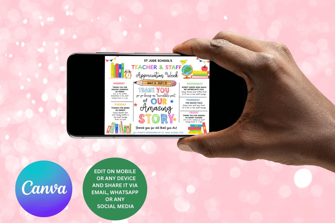 Editable Storybook Theme Teacher & Staff Appreciation Day Book Themed ...