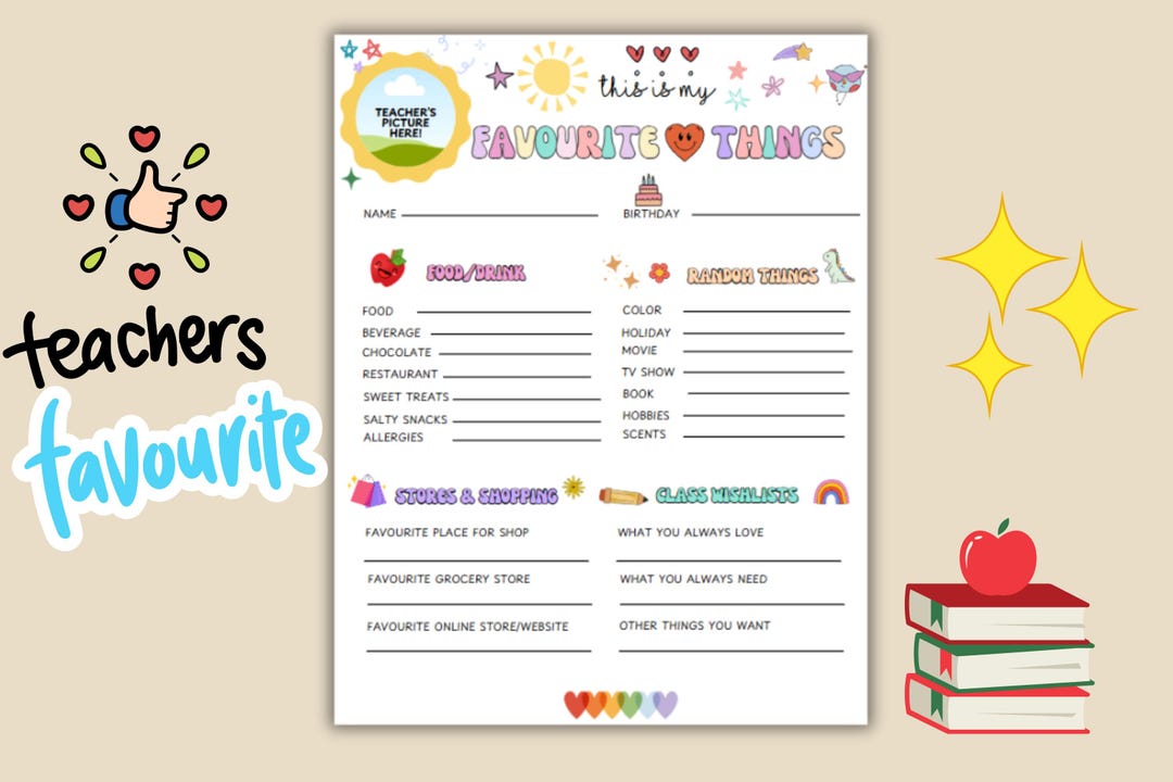 Editable Teacher Favorite Things School,survey Teacher Appreciation ...