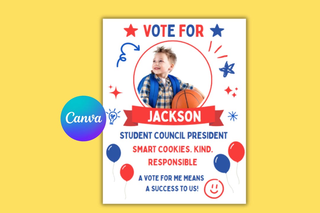 Class President Boy Election Flyer Template: Red, Blue, Editable (canva ...