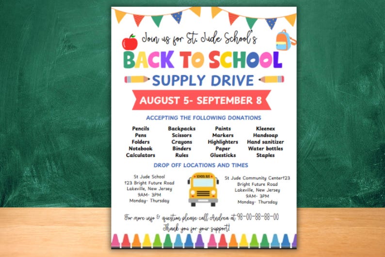 Back to School Supply Drive Flyer Template: Printable Fundraiser (canva ...