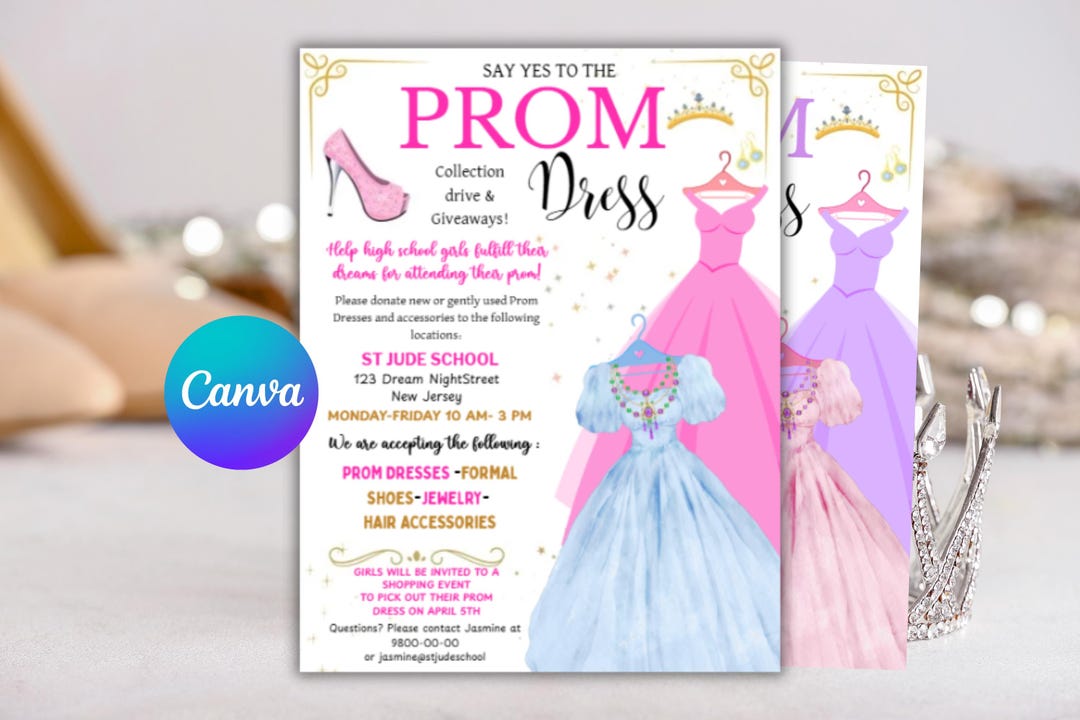 Editable Prom Dress Fundraiser Flyer: Canva Template - Etsy
