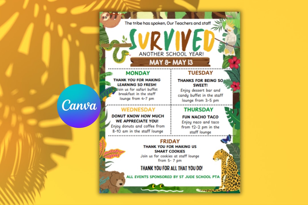 Editable Teacher Appreciation Week Flyer Wild Jungle Safari Theme Canva ...