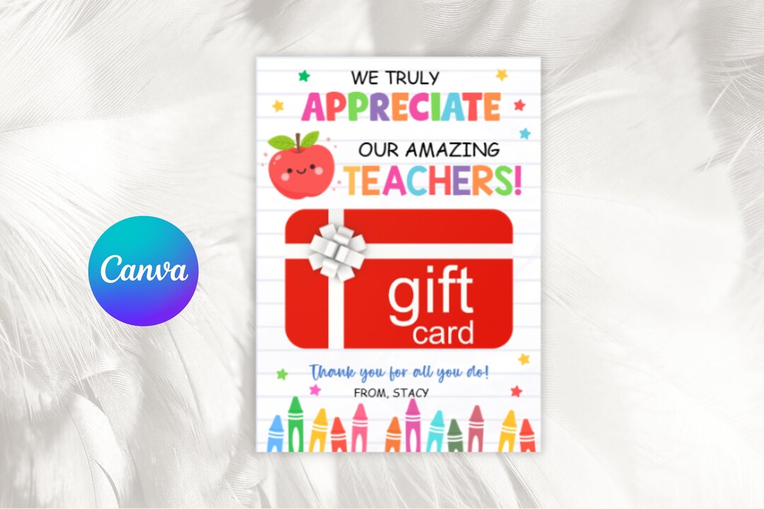 Printable Teacher Gift Card Holder Template, Appreciation Thank You ...