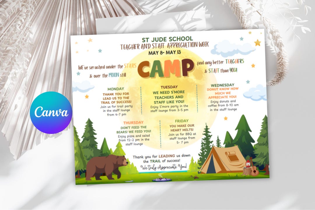 Editable Camp Theme Teacher Staff Appreciation Week Flyer Template ...