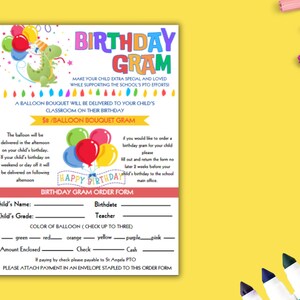 Editable Birthday Gram Flyer: School Fundraiser Template (digital ...
