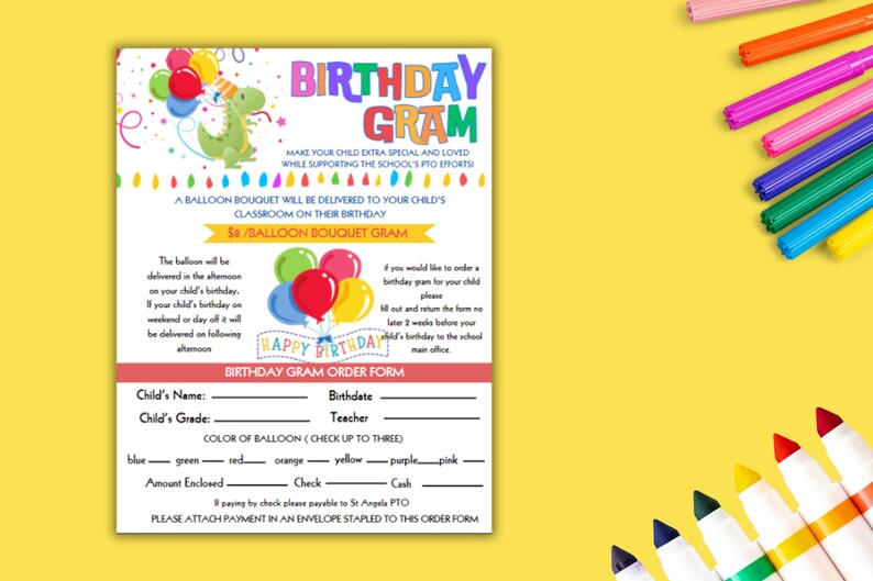 Editable Birthday Gram Flyer: School Fundraiser Template (digital ...