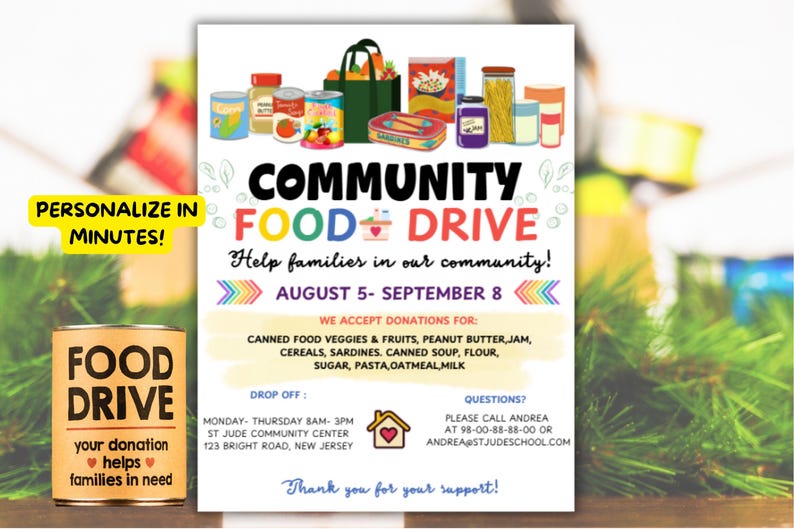 Community Food Drive Flyer Template: School PTA/PTO Event (digital ...