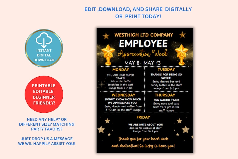 Stars Employee Appreciation Flyer, Company Staff Itinerary Week ...