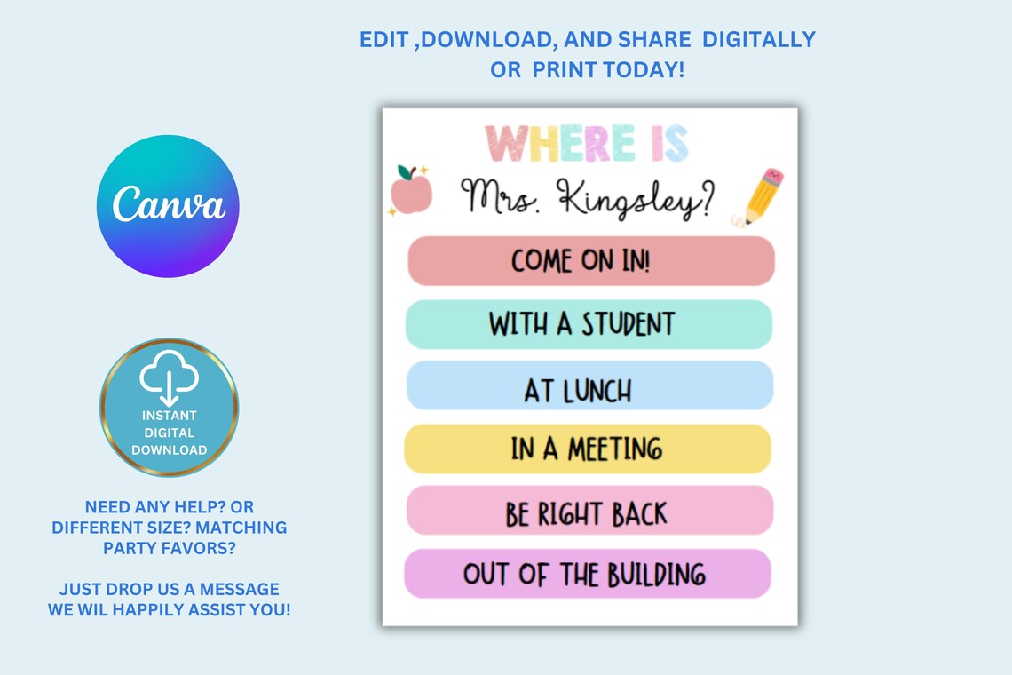 Editable Where's the Teacher Sign: Rainbow Classroom Door Hanger ...