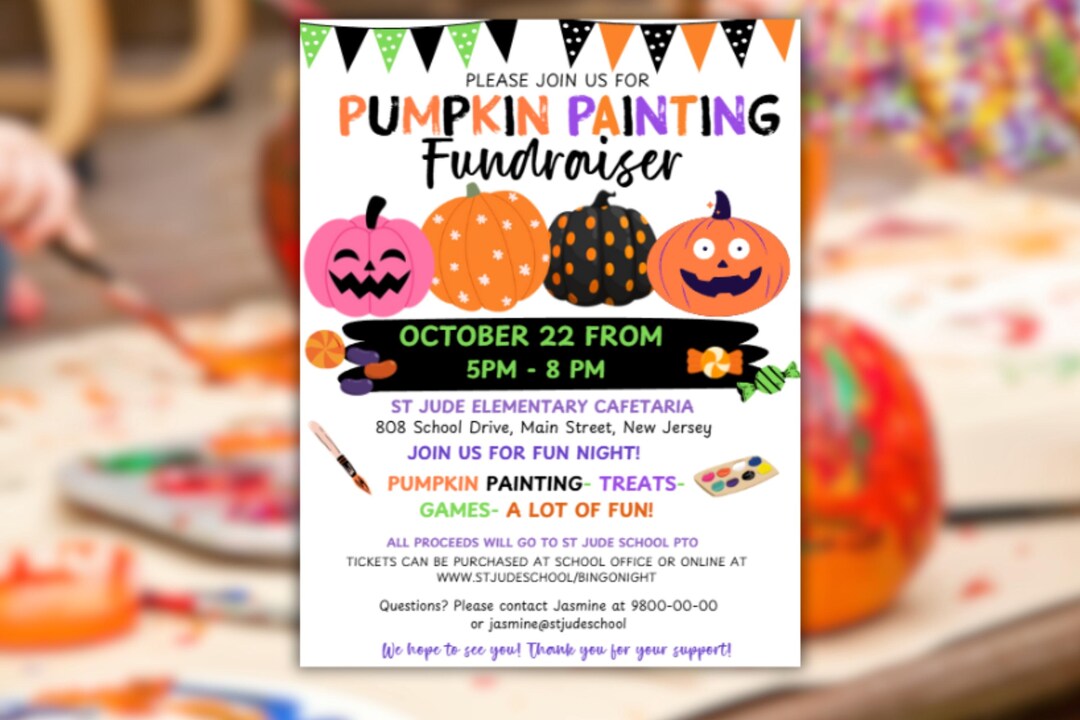 Editable Pumpkin Painting Flyer, Halloween Event Fundraiser Invitation ...