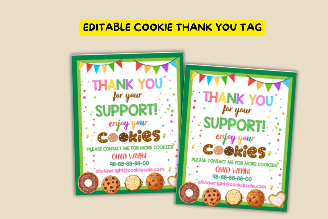 Editable Cookie Thank You Tags – Printable Marketing (digital Download ...