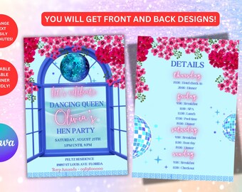 Dancing Queen Hen Party Invitation Editable Download Greece Disco ...