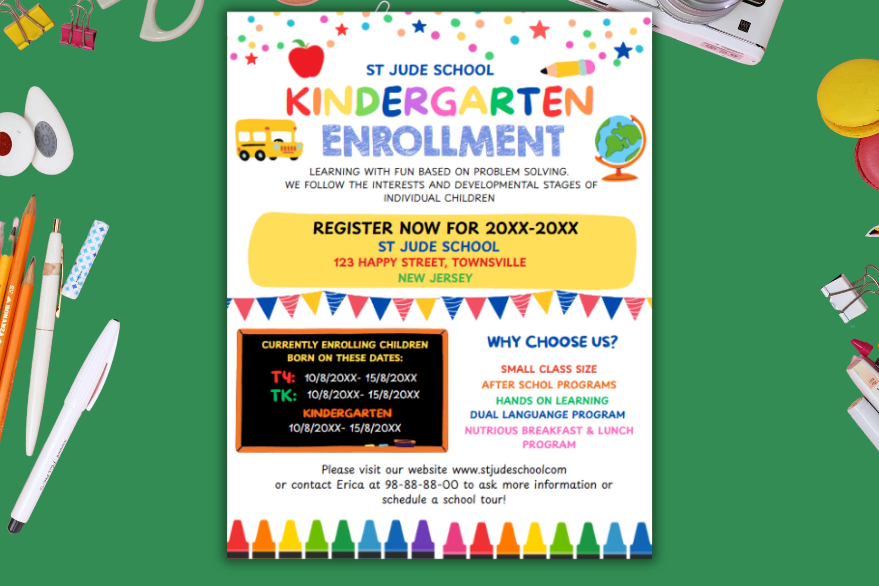 Editable School Enrollment Flyer: Rainbow Design, Back to School Invite ...