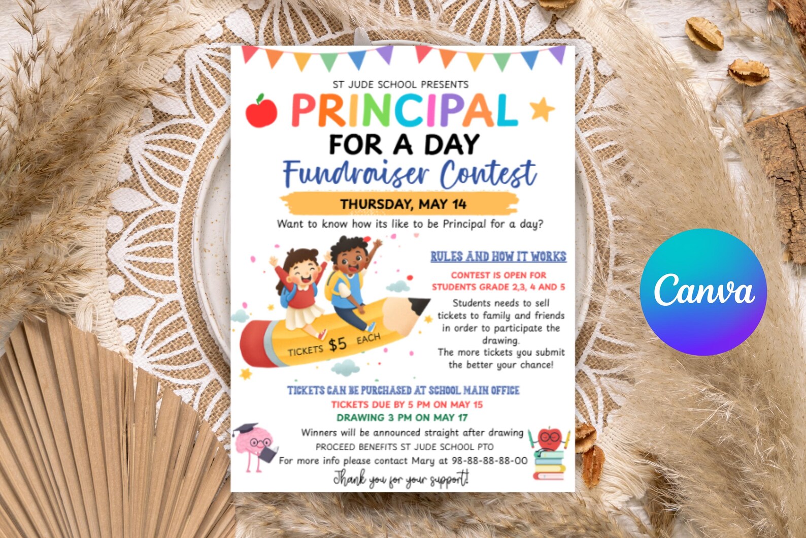 EDITABLE Principal for a Day Contest Fundraiser Flyer- Digital ...