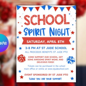 School Spirit Night Flyer Template, Spirit Fundraiser Invitation,canva ...