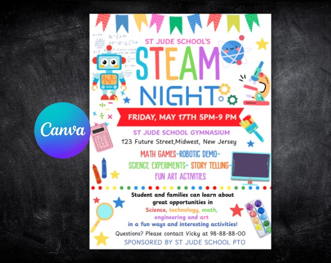 EDITABLE Family Steam Night Flyer, School PTA PTO Flyer, Community ...