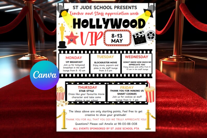 Editable Teacher Appreciation Week Flyer Hollywood Movie VIP Theme ...