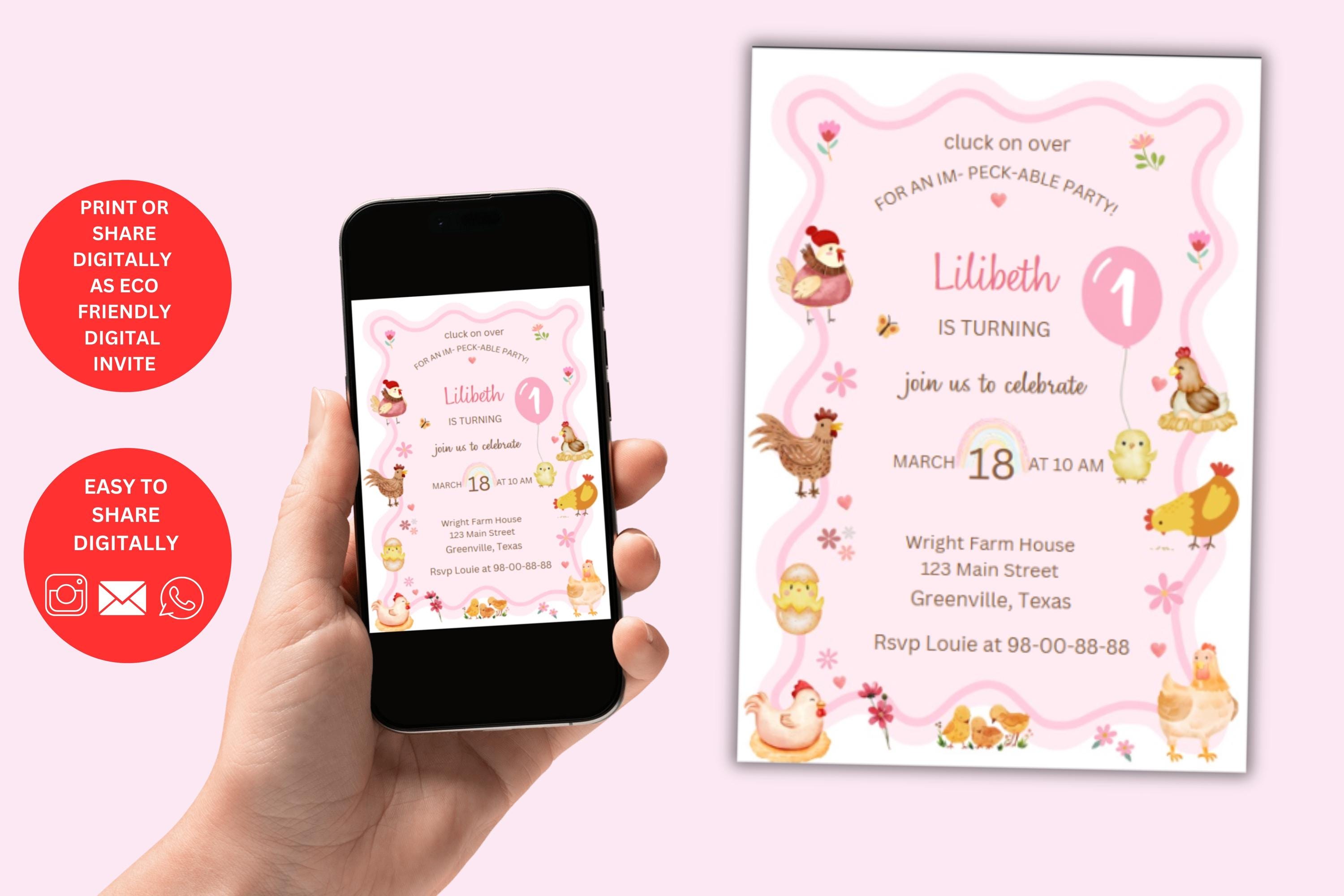 Editable Chicken Birthday Party Invitation Cluck on Over Spring Farm ...