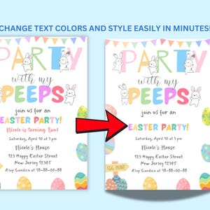 Party With My Peeps Easter Party Invitation, Happy Rabbit Easter Egg ...