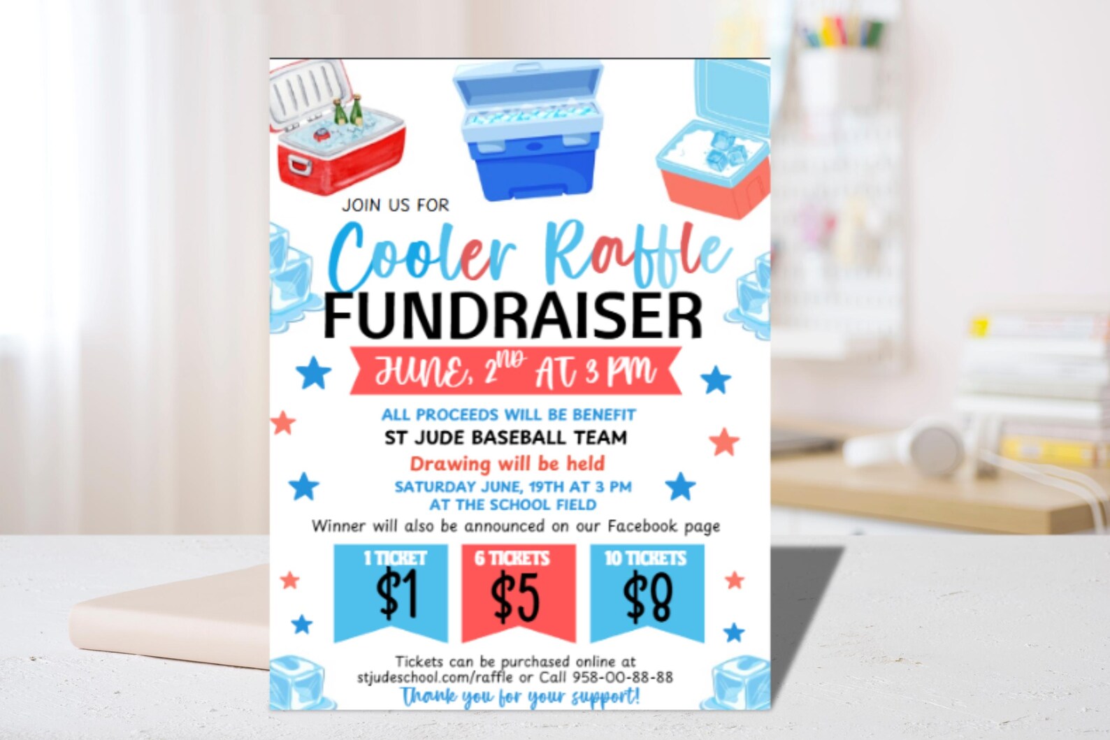 Cooler Raffle Ticket Fundraiser Flyer, Food Drink Raffle Fundraiser ...