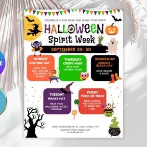 Editable Halloween Spirit Week Template (digital Printable) - Etsy