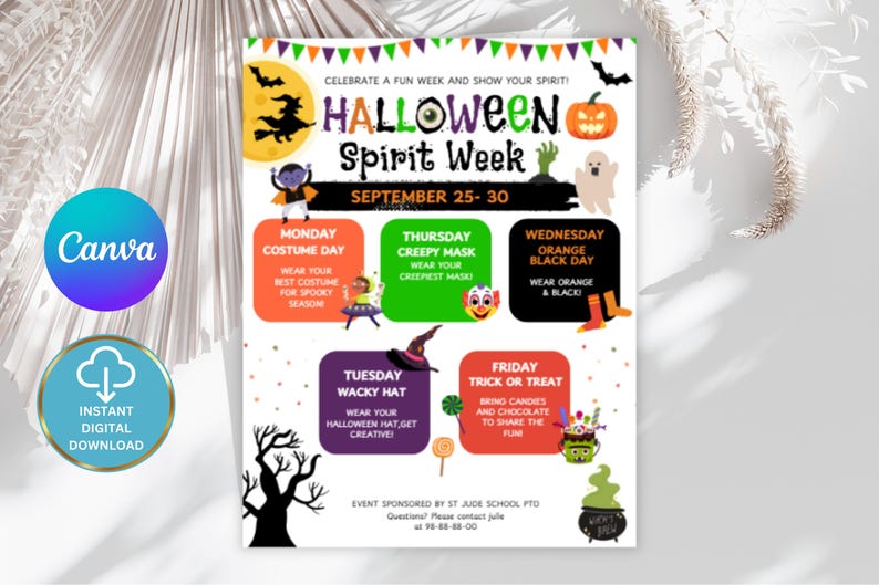 Editable Halloween Spirit Week Template (digital Printable) - Etsy