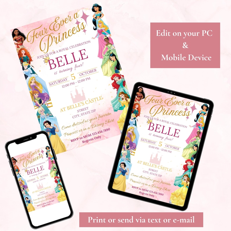 Princess Birthday Invitation: Royal Girl Celebration (digital Editable ...