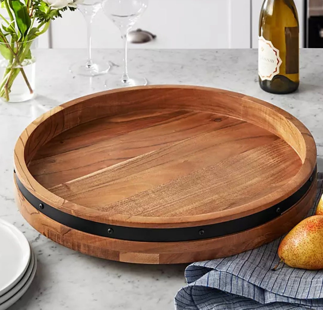 CUSTOMIZED - 18" Acacia Wood Lazy Susan, Turntable, Farmhouse, Solid ...