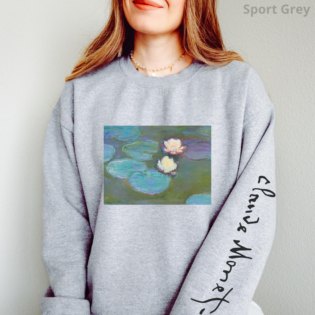 100% Claude Monet Sweatshirt, Unisex Monet Water Lilies and Signature ...