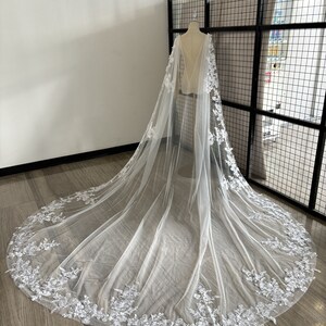 Floral Lace Cape Veil, Elegant V Back Cape Veil, Long Cathedral Veil ...