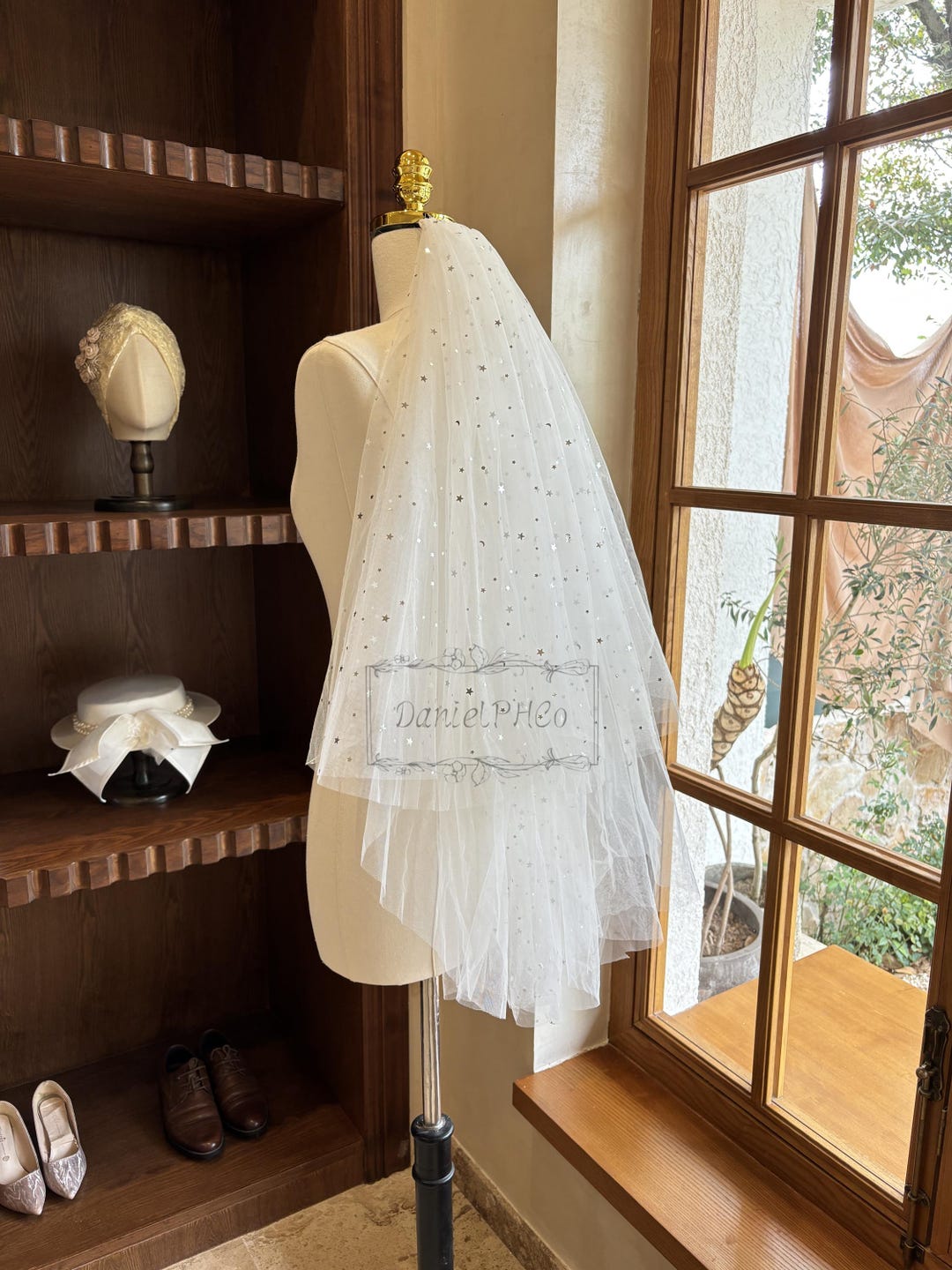 Fingertip Wedding Veil With Star Moon Sequins, 4 Tiers Bridal Veil ...