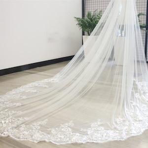 White/beige/champagne/ivory Lace Wedding Veil Long Bridal Veil With ...