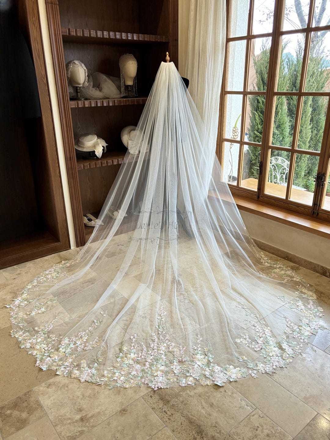 Colourful Flower Lace Wedding Veil, Leaf Lace Bridal Veil, Elegant Lace ...