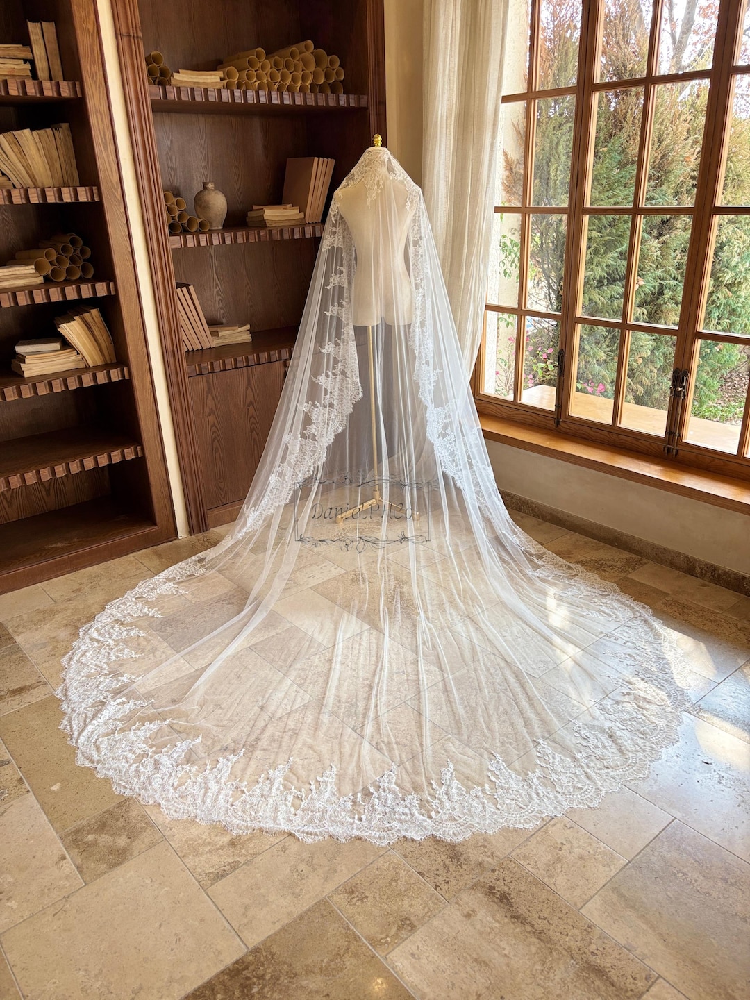 Eyelash Lace Mantilla Wedding Veil With Comb, Floral Lace Cathedral ...