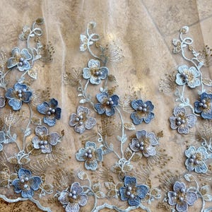 Blue Flower Lace Wedding Veil With Pearl, Retro Cathedral Wedding Veil ...