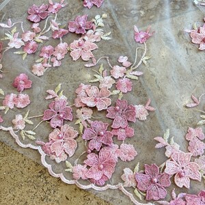 Romantic Pink Lace Wedding Veil, 3D Flower Wedding Veil With Pearl ...