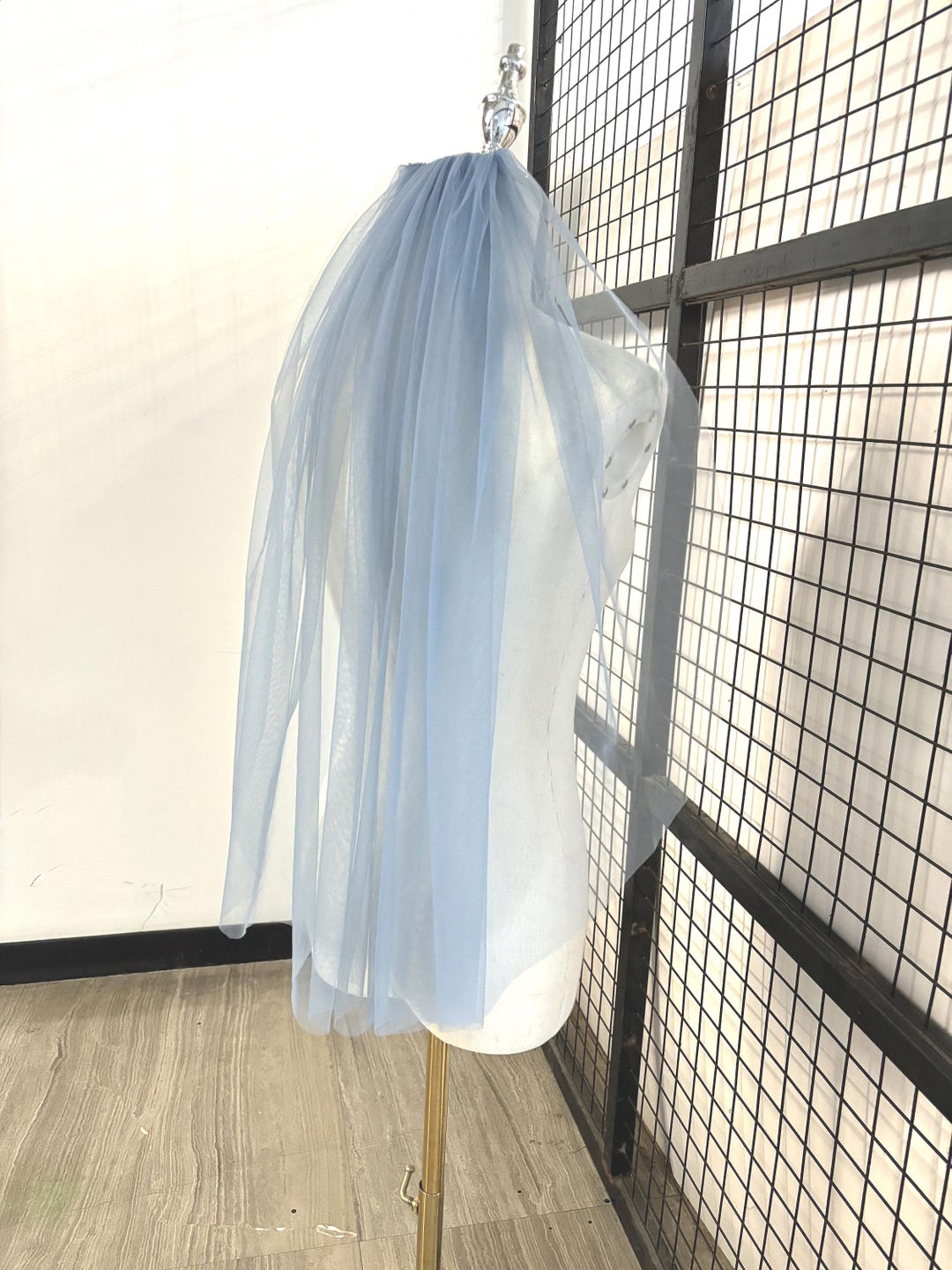 Haze Blue Tulle Veil, Custom Colour/length Veil, Soft Tulle Veil ...