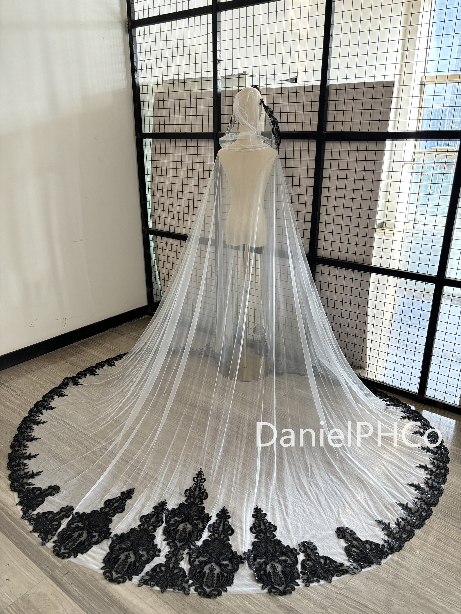 Black Lace Cape Veil/ Sequined Lace Wedding Cape/ Gothic Bridal Hooded ...