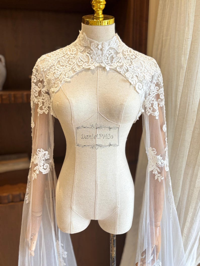 Elegant Floral Lace Wedding Bolero, Vintage Bridal Cover Up, Long ...