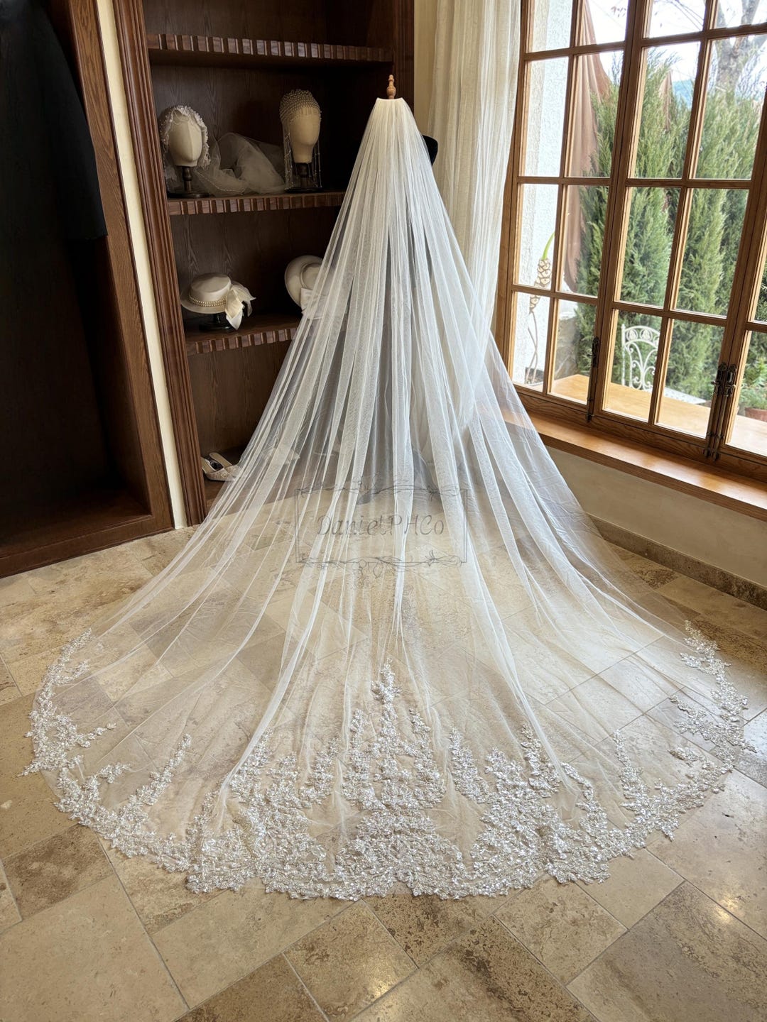 Luxury Beaded Wedding Veil, Silver Sequin Bead Flower Lace Veil, Floral ...