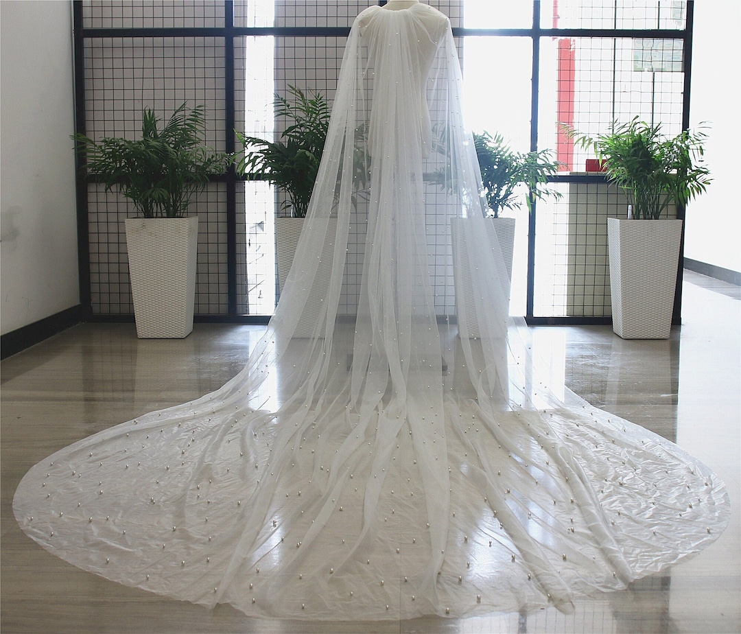 Bridal Veil With Pearls Bridal Modern Wedding Veil Ivory/white Pearl ...