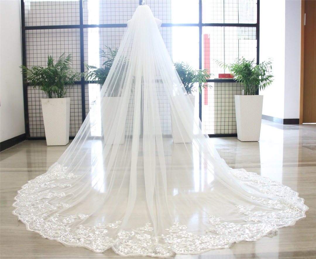 White/beige/champagne/ivory Lace Wedding Veil Long Bridal Veil With ...