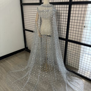 Sparkly Star Glitter Cape Veil/ Shinny Wedding Cape/ Silver Grey Bridal ...