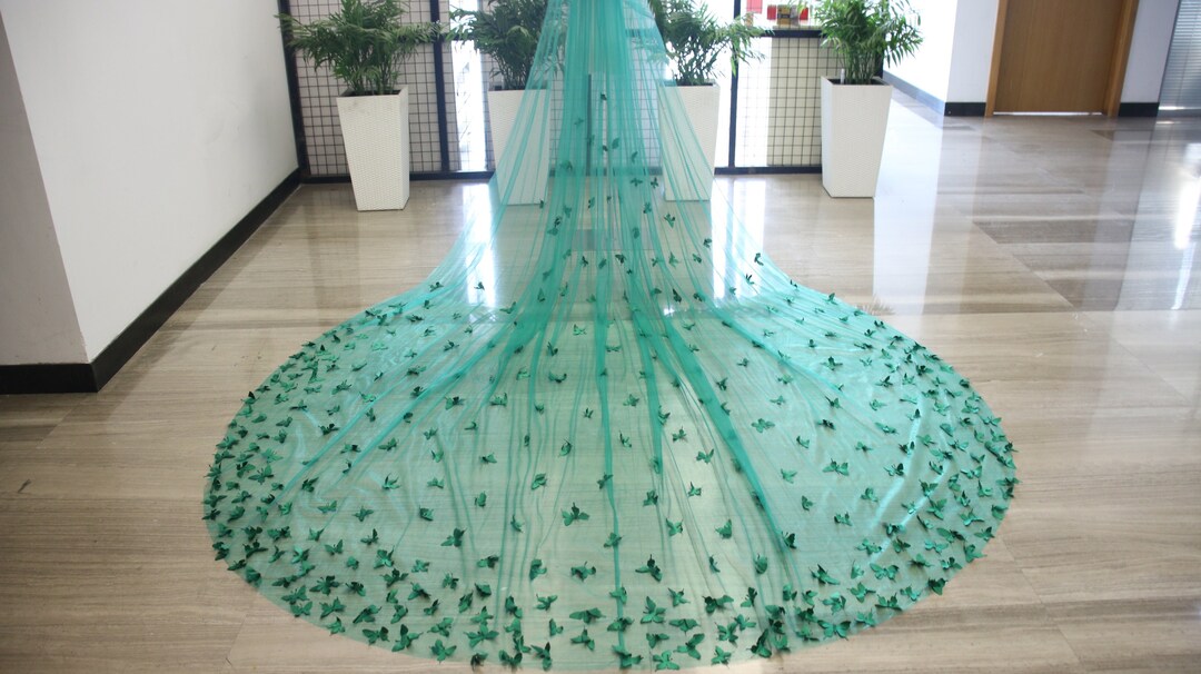 Special Green Butterfly Bridal Veil Wonderful 3D Butterfly Wedding Veil ...