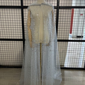 Sparkly Star Glitter Cape Veil/ Shinny Wedding Cape/ Silver Grey Bridal ...