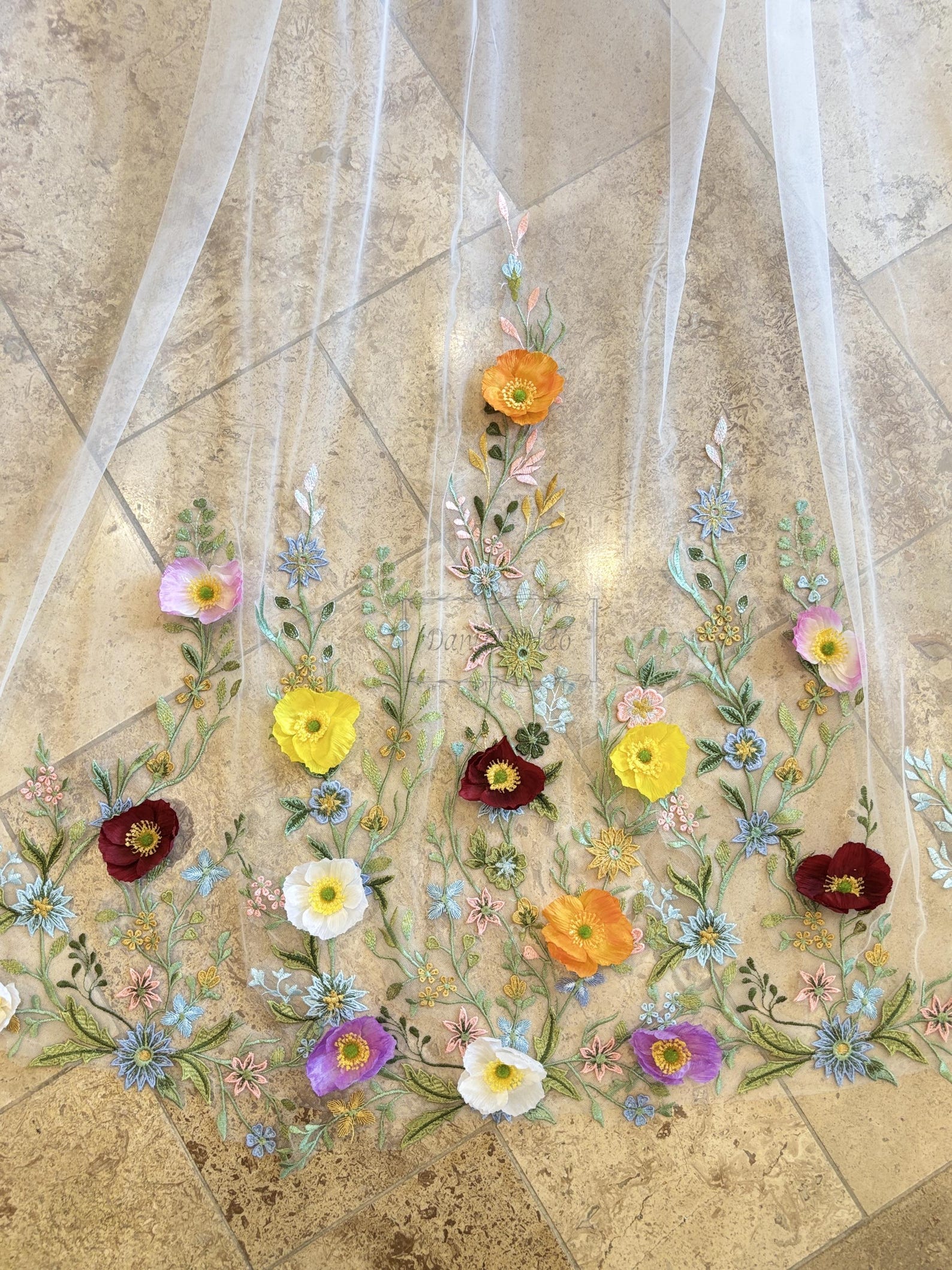 Flower Wedding Veil, Colourful 3D Flower Veil, Floral Lace Wedding Veil ...
