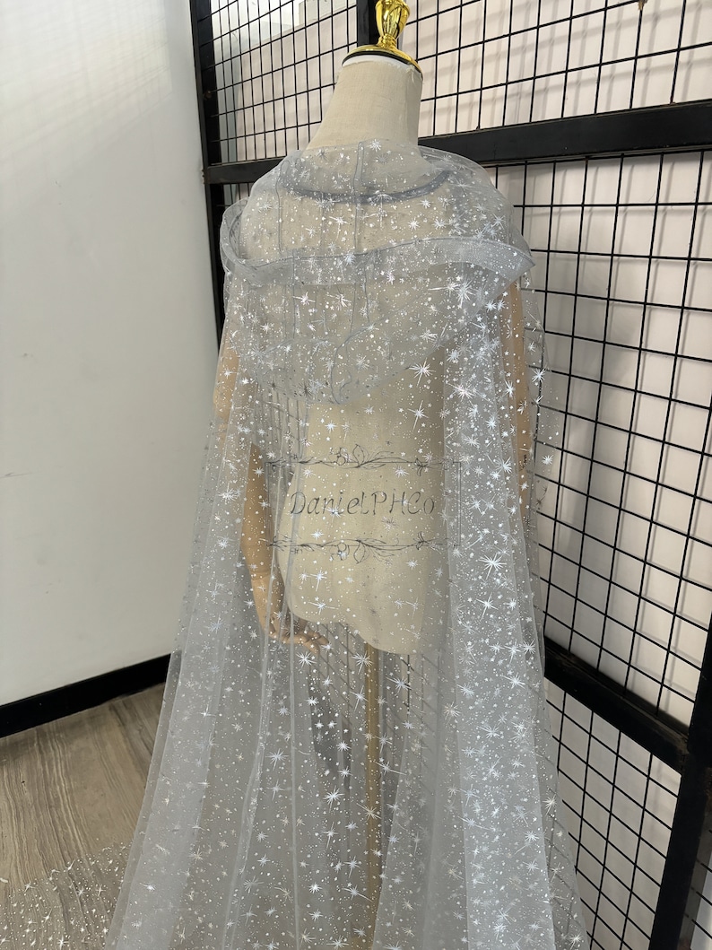 Sparkly Star Glitter Cape Veil/ Shinny Wedding Cape/ Silver Grey Bridal ...