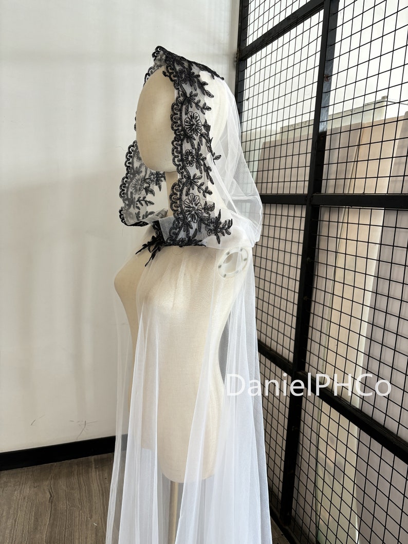 Black Lace Cape Veil/ Sequined Lace Wedding Cape/ Gothic Bridal Hooded ...