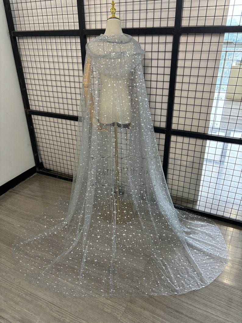 Sparkly Star Glitter Cape Veil/ Shinny Wedding Cape/ Silver Grey Bridal ...