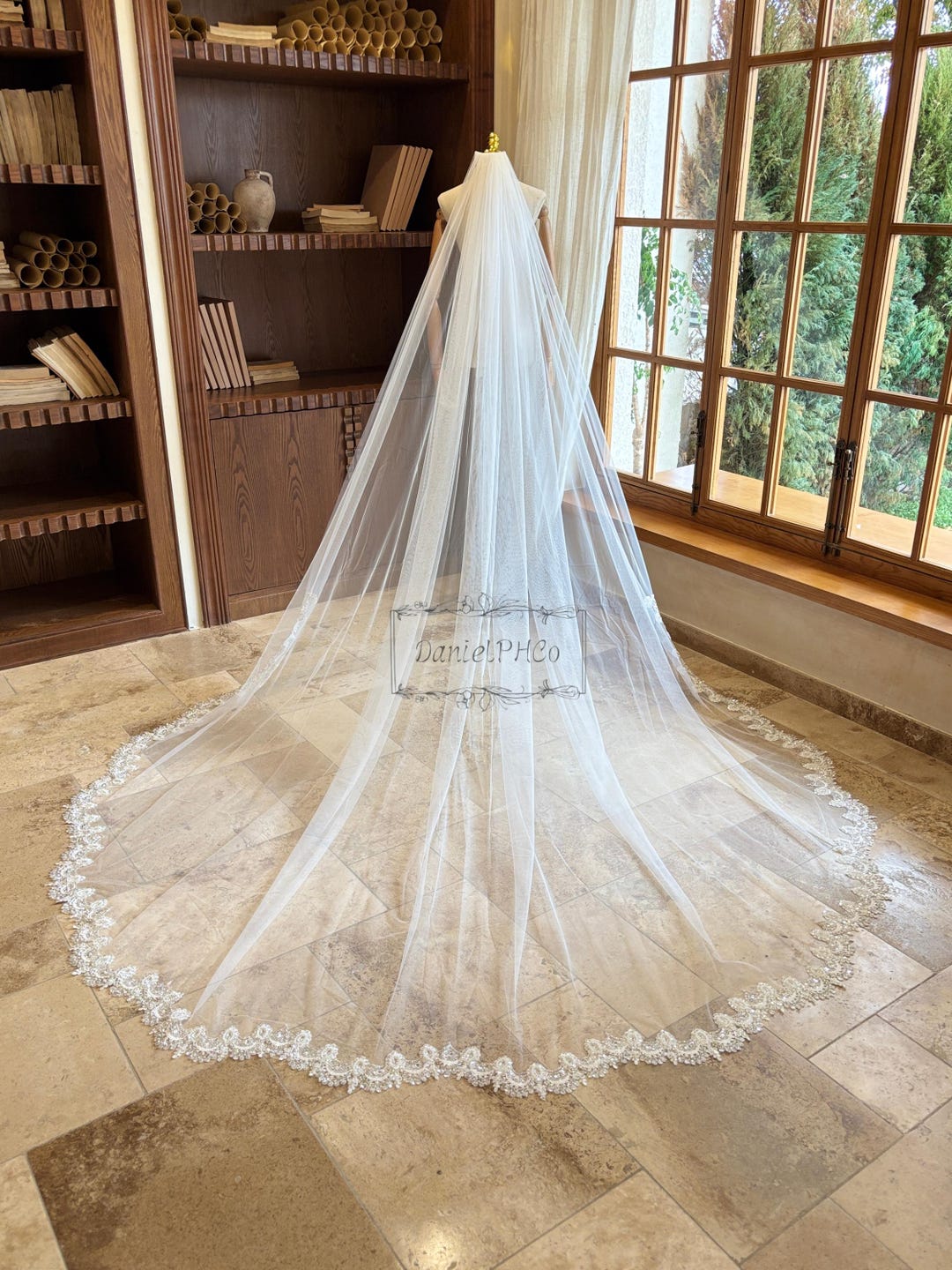 Luxury Beaded Cathedral Veil, Sequined Lace Wedding Veil, Elegant Long ...